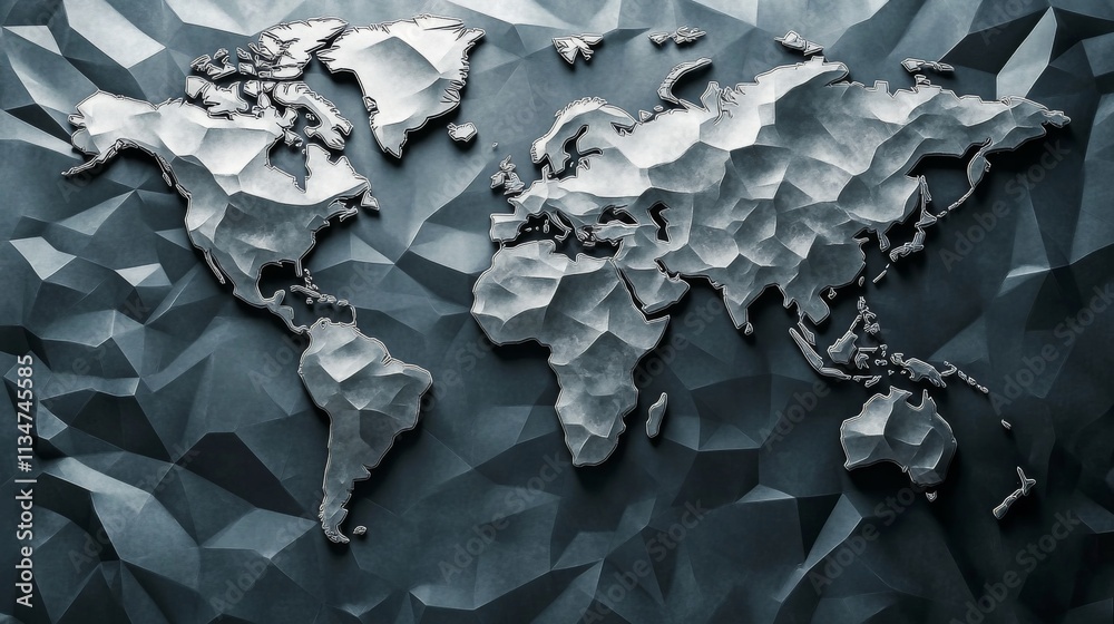 Stock-Illustration „Metallic low poly world map reflective surface ...