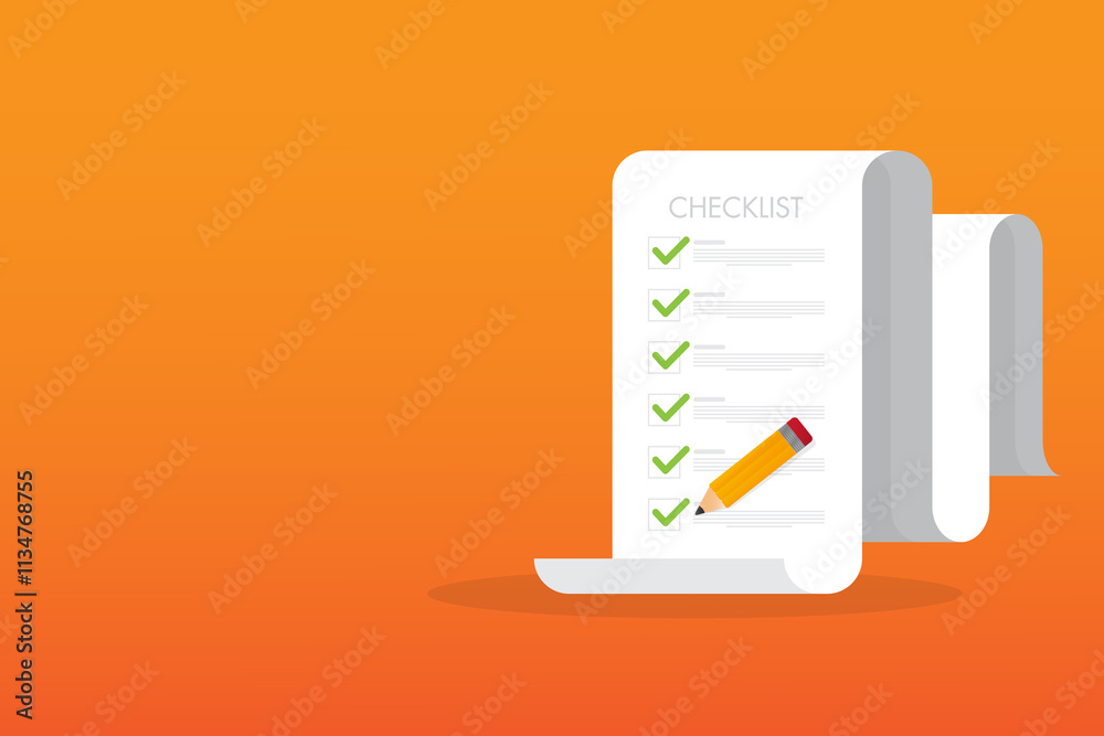 Check list document, paper check list and to do list with checkboxes, concept of survey, online ...