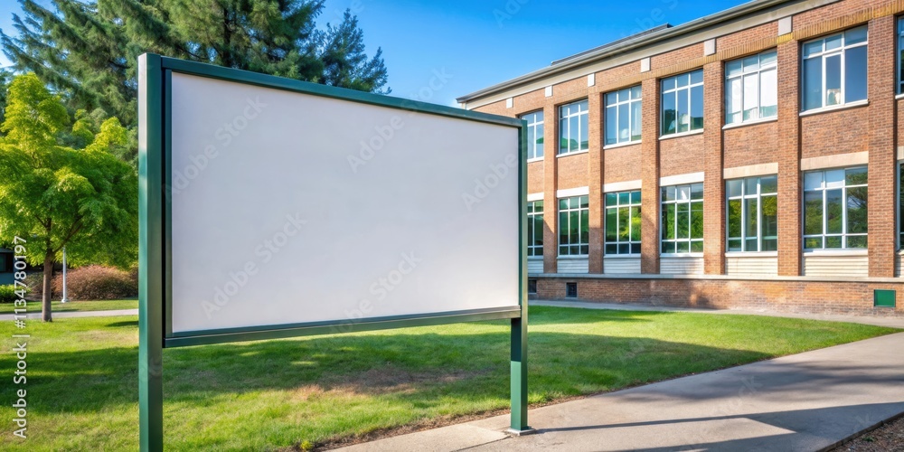 Blank signboard mockup on school campus bulletin board displaying ...