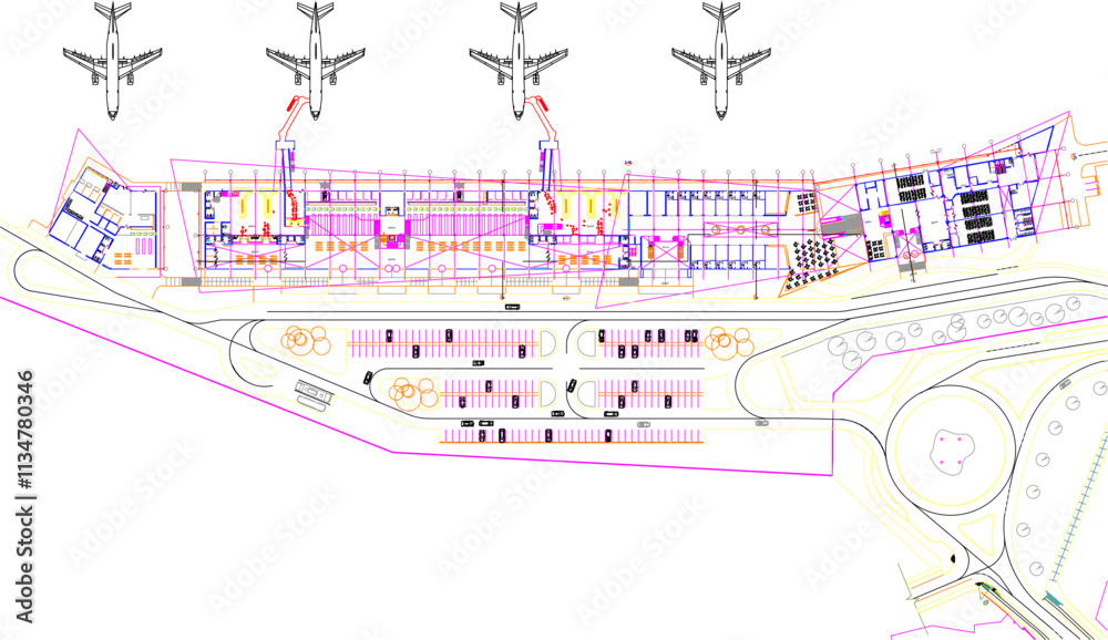 Vector sketch illustration of silhouette design of site plan layout of ...