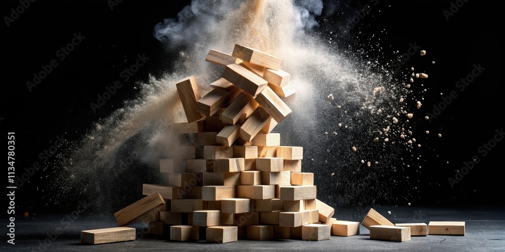 Explosion of jenga toy on black background, jenga, game, wood, blocks ...