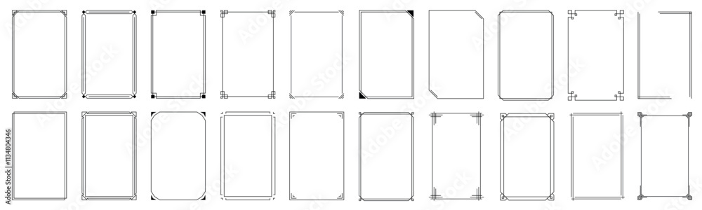 Set of simple line frames with double stroke. Collection of vertical ...