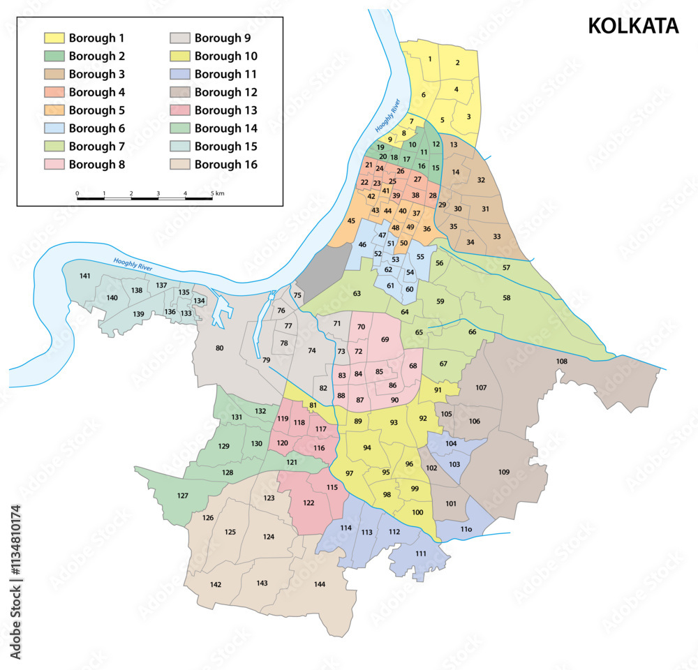 Administrative map of Kolkata, capital of the Indian state of West ...