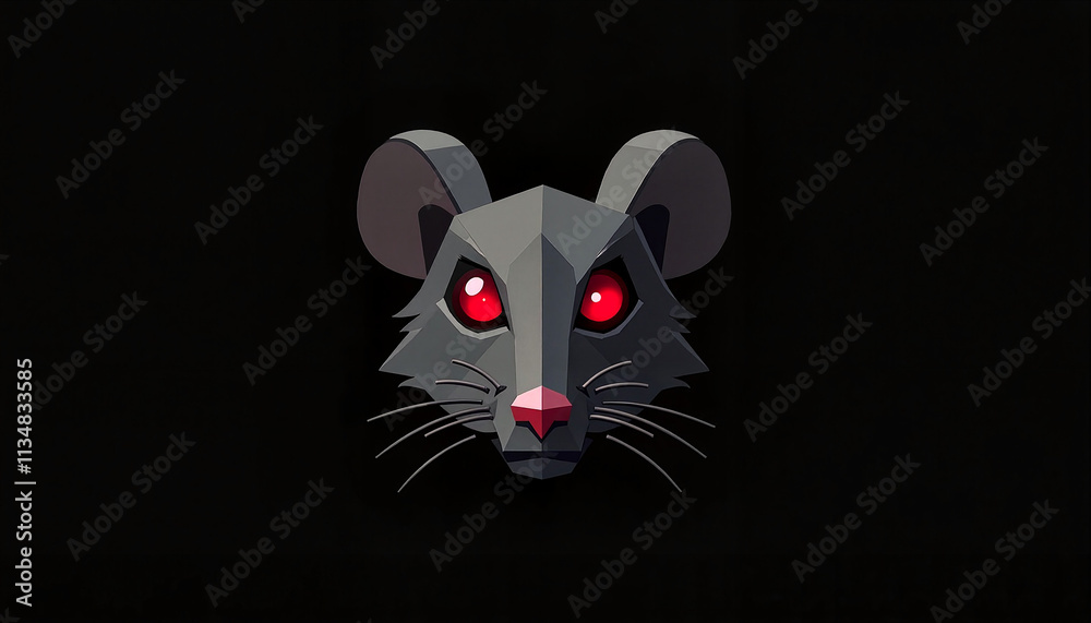Geometric rat face with red eyes on black background, modern emblem ...