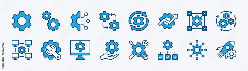Set of setup and settings system icon. Containing options, configuration, technology, process ...