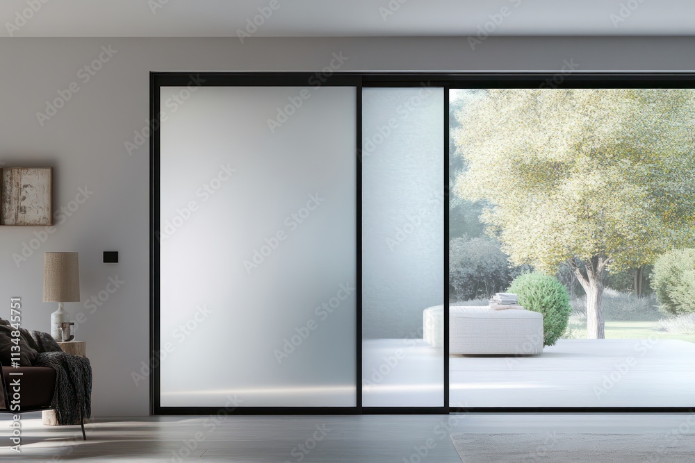 High-tech aluminum sliding door with a smart frosted glass panel ...