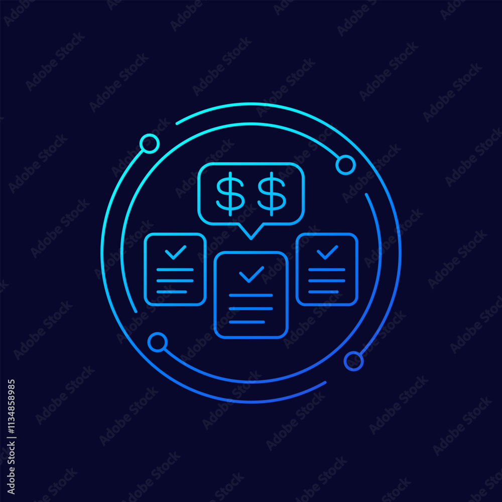 paid bills icon, invoices and checks, linear design Stock Vector ...