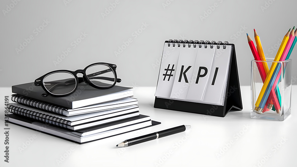 KPI Calendar, minimalist workspace, clean desk setup, with Eyeglasses ...