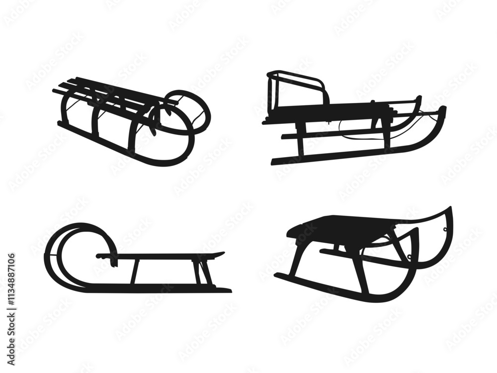 sled, wooden sledge silhouette, outline vector symbol icon design ...