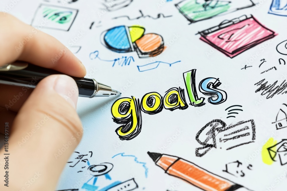 An illustration depicting a hand gracefully writing the word goals ...