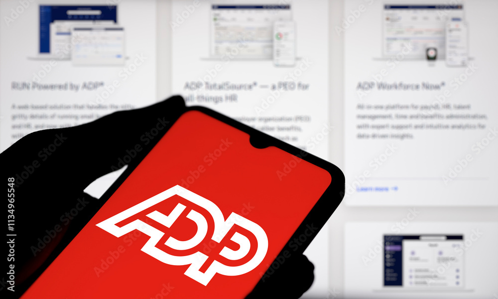 Dhaka, Bangladesh- 11 Dec 2024: ADP logo is displayed on smartphone ...