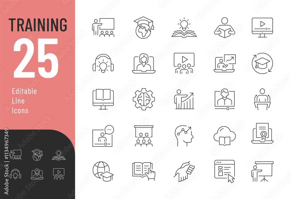 Training Editable Icons set. Vector illustration in modern thin line ...