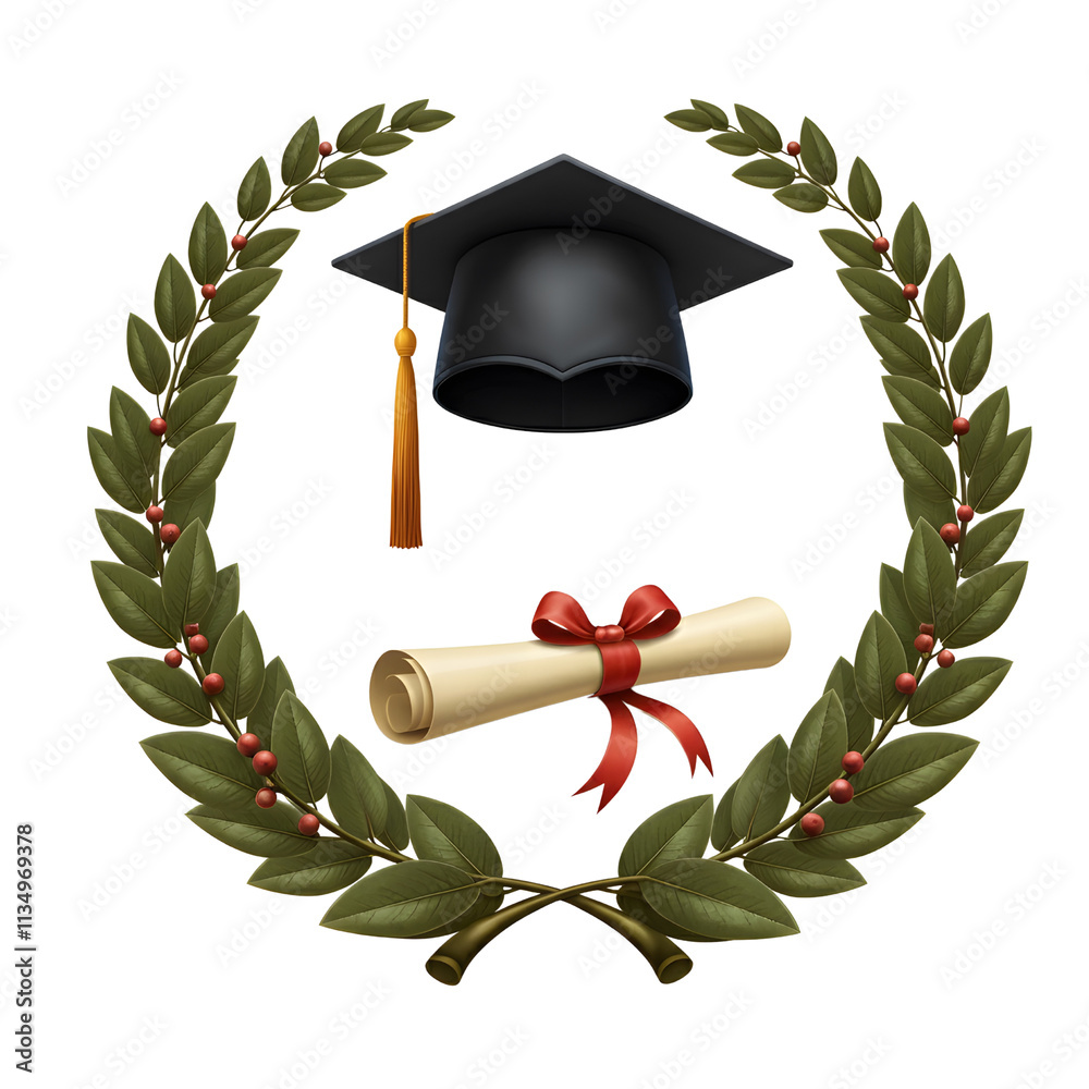 laurel wreath framing a diploma and graduation cap. png isolated ...