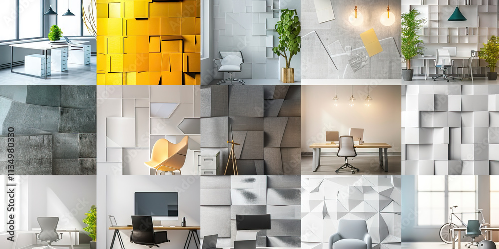 Collage of Modern Office Interior Designs with Varied 3D Wall Panel ...