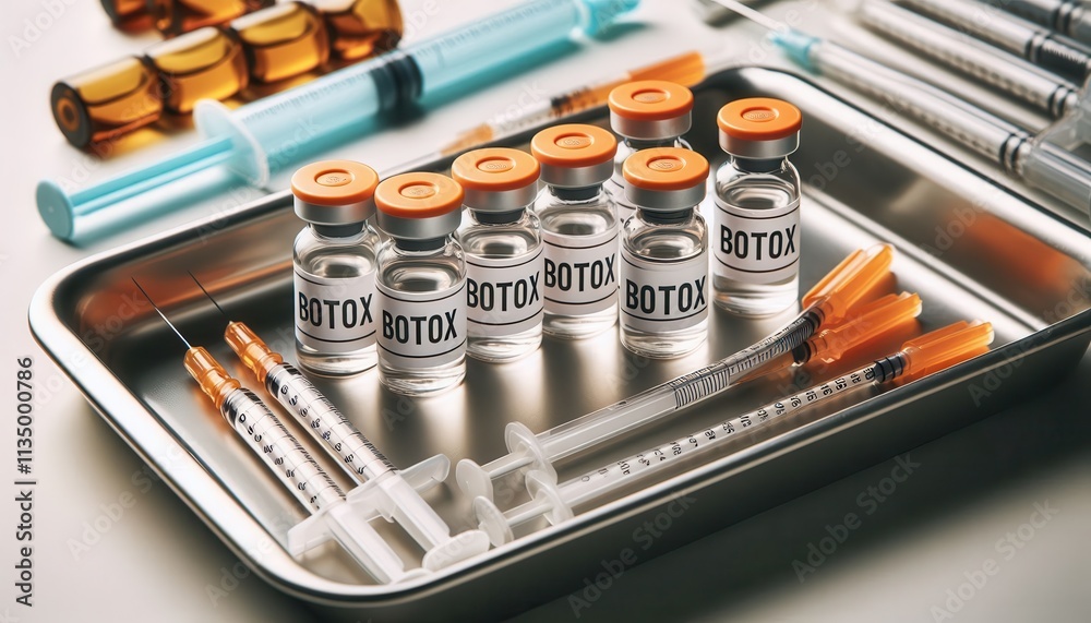 Tray with botox vials and syringes, medical setting...Concept: Cosmetic ...