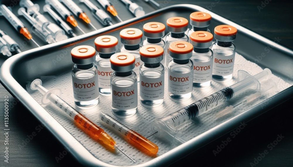 Tray with botox vials and syringes, medical setting...Concept: Cosmetic ...