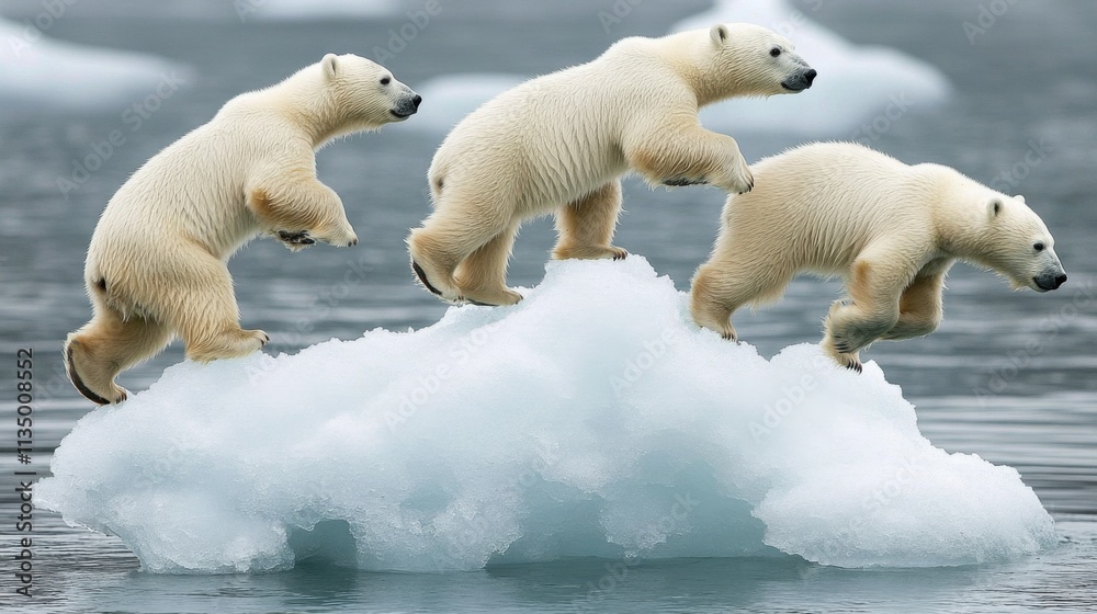 Polar bears on melting ice as a symbol of climate Stock Illustration ...