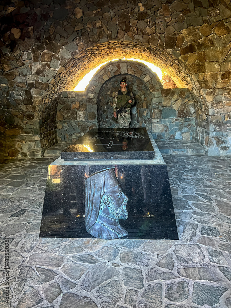 Kykkos, Cyprus, October 16, 2024: Grotto with tomb of Archbishop and ...