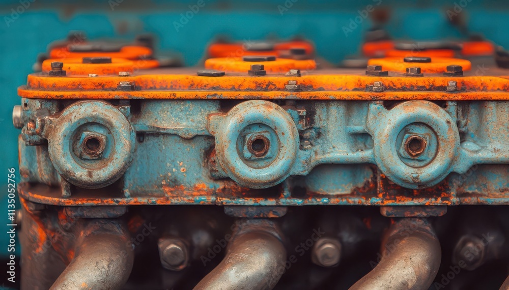 mechanics repair concept. A vintage car engine restoration project with ...