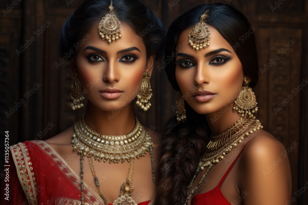 Beautiful Indian Twin Women in Traditional Attire Stock Photo | Adobe Stock