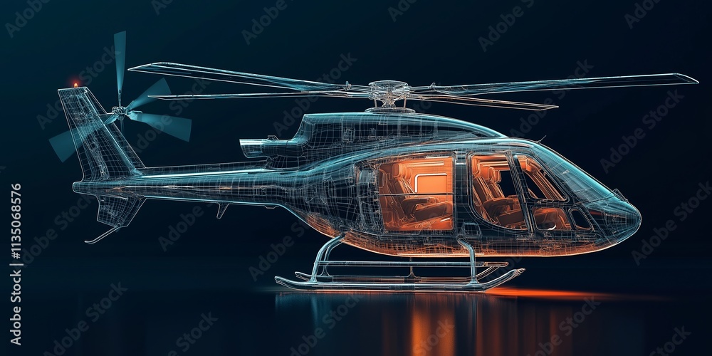 Wireframe representation of a modern helicopter illustrating technology ...