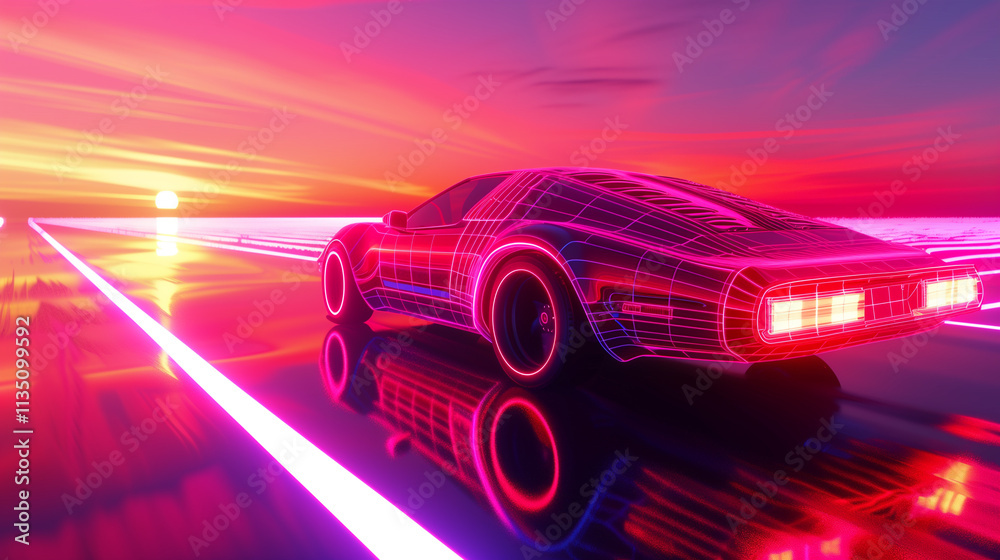 90s Aesthetic Car on Neon Laser Gridlines: Retro Futuristic Digital Art ...