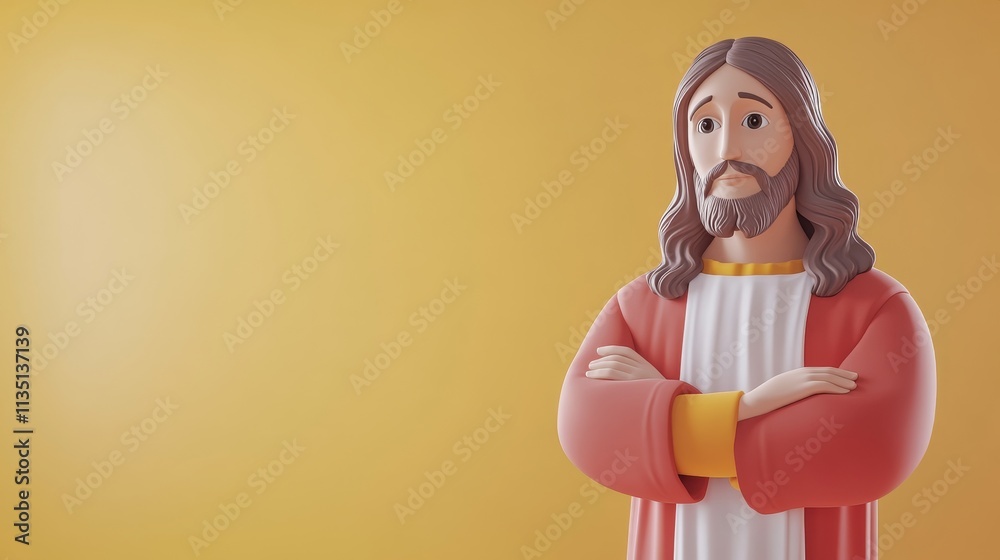 Jesus, A cartoon of Jesus standing with his arms crossed on a yellow ...