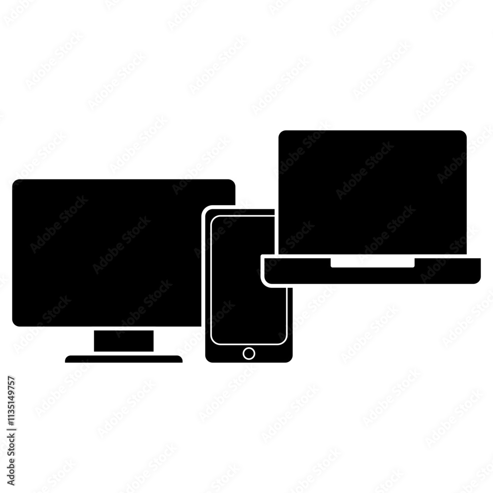 laptop, pc, mobile device icon, simple flat style, vector illustration ...