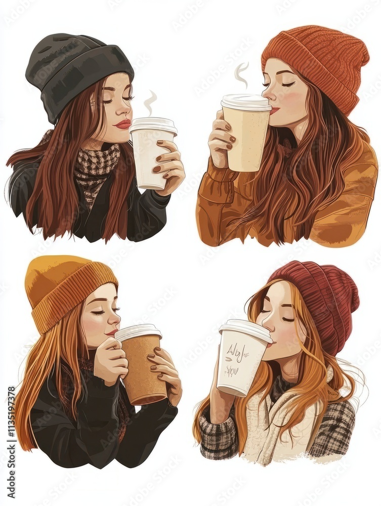 Hot latte isolated cartoon vector illustrations. Group of girls ...