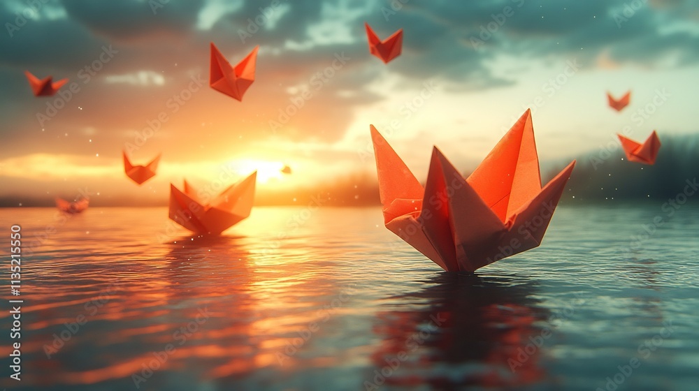 Morse code signals depicted floating origami shapes symbolizing concept ...