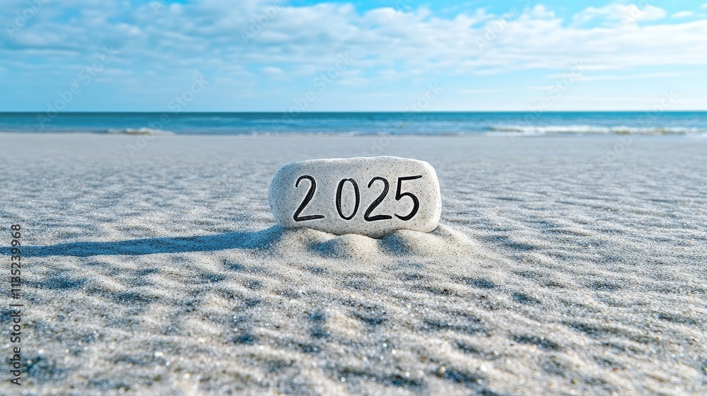 Beach 2025 New Year - Ocean, sand, stone, new year, hope. A symbolic ...