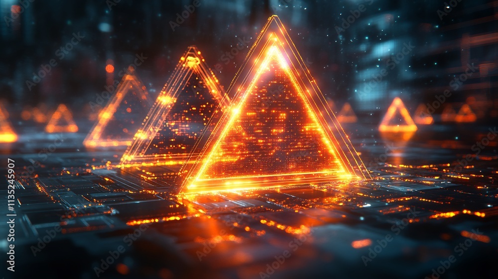 Interactive health data triangles transparent layers digital glowing ...