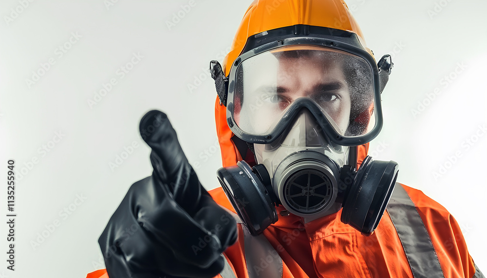 Stock-Illustration „Pointing. Studio portrait of male firefighter ...