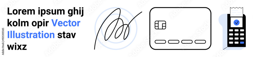 Card payment system shows credit card, digital signature, receipt from ...