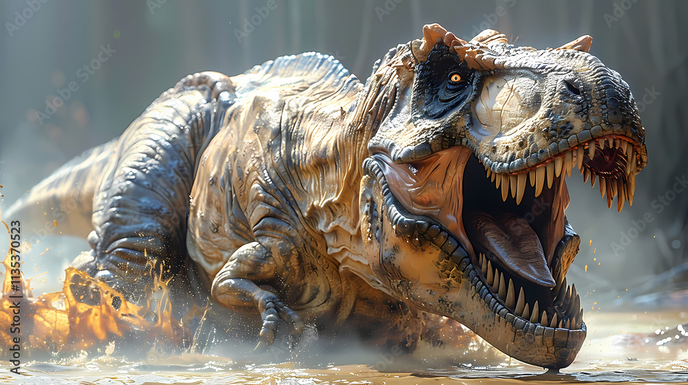 Tyrannosaurus Rex Roars: A fearsome Tyrannosaurus Rex roars with primal ...