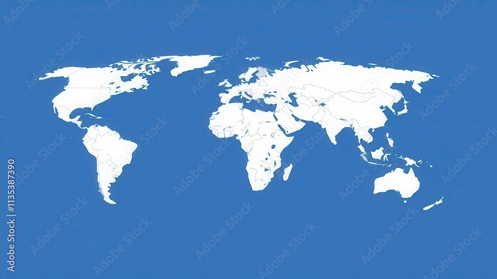 World political map in shades of blue and white, vector illustration ...