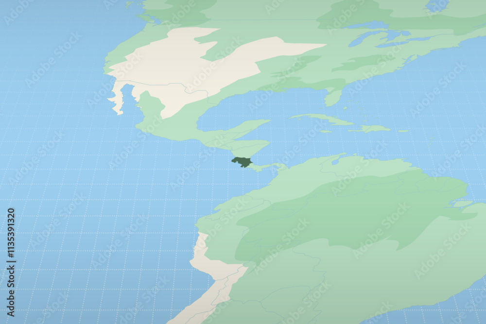 Costa Rica highlighted on a detailed map, geographic location of Costa ...