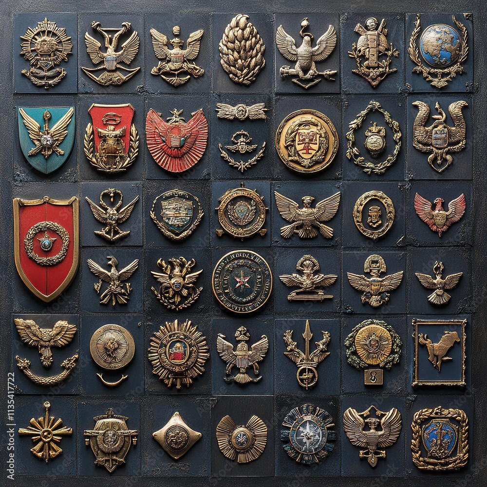 Military emblems and insignia collection historical display decorative ...