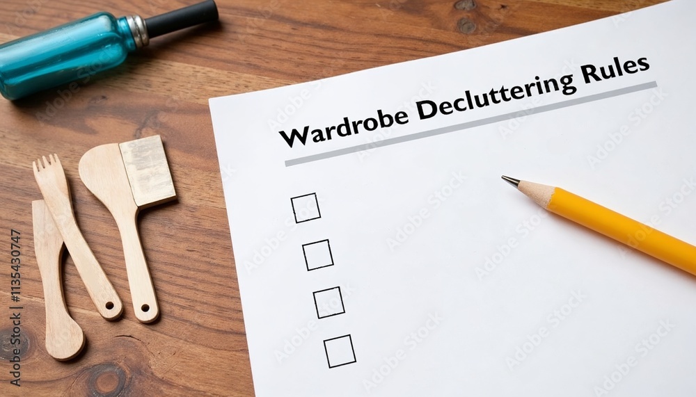 Checklist with "Wardrobe Decluttering Rules" background for effective ...