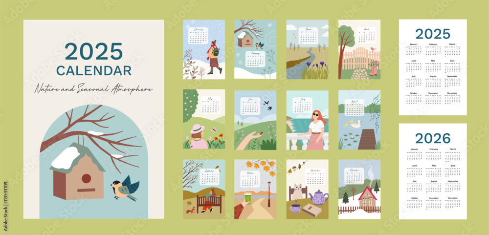 Calendar 2025 with hand drawn illistrations inspired by nature and ...