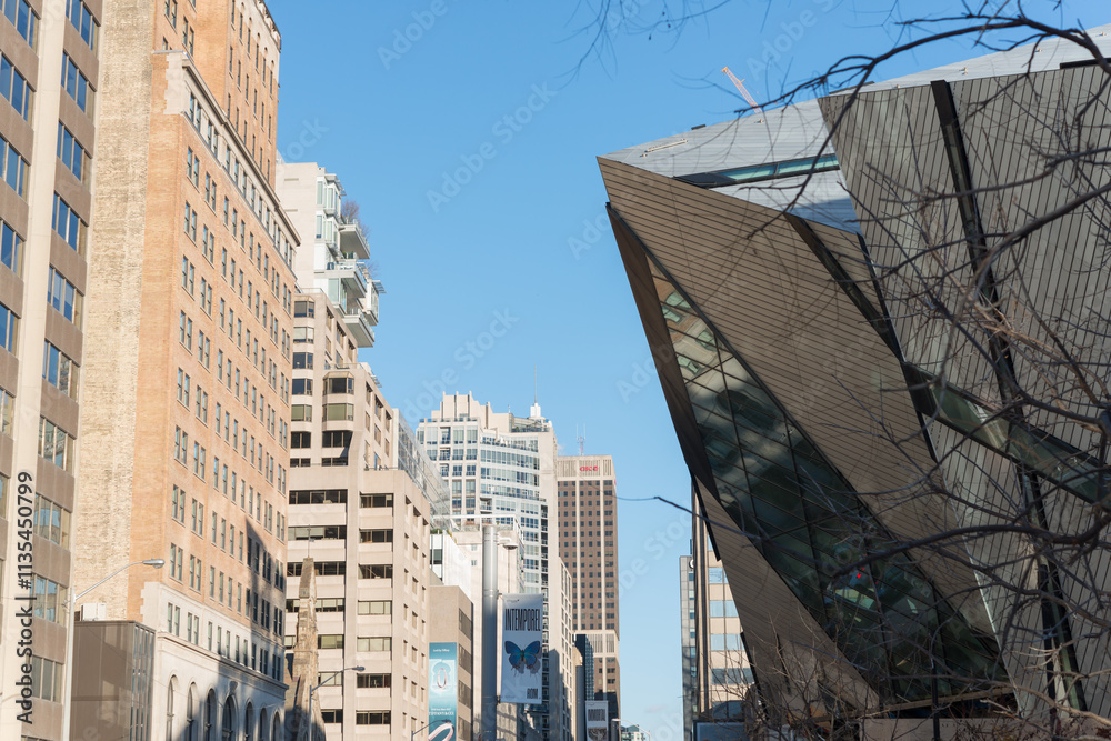 looking east on Bloor St W with mixed used buildings on the left and ...