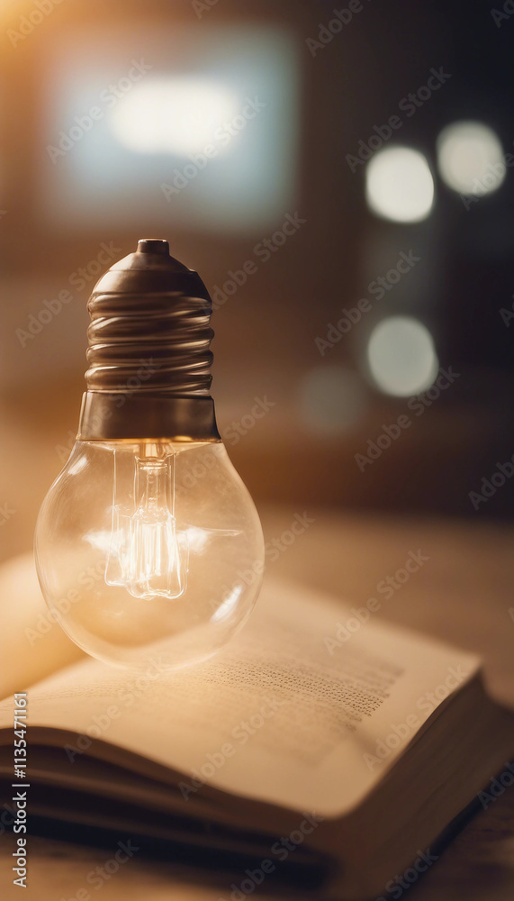 Light bulb glowing on book idea of inspiration from reading innovation ...