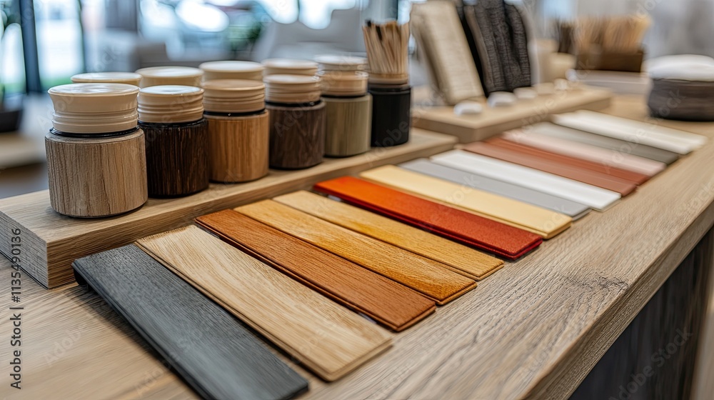 Interior design featuring paint color and furniture material samples ...