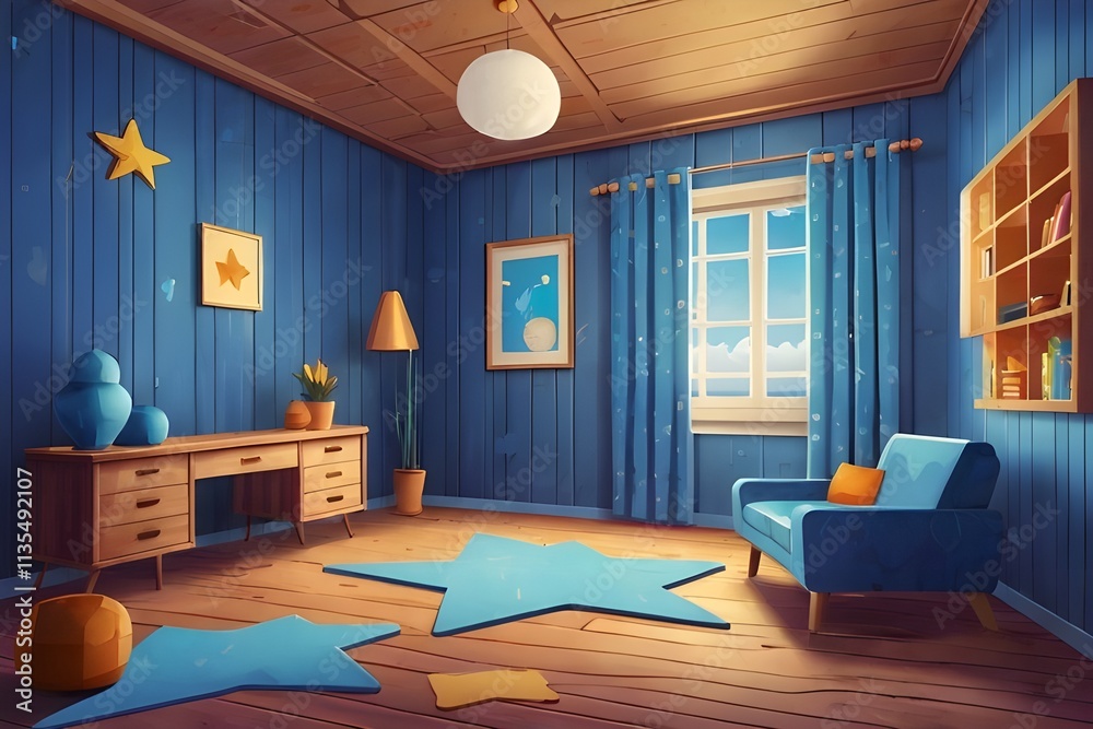 blue graphic cartoon Room animation night colorful toy design Clouds ...