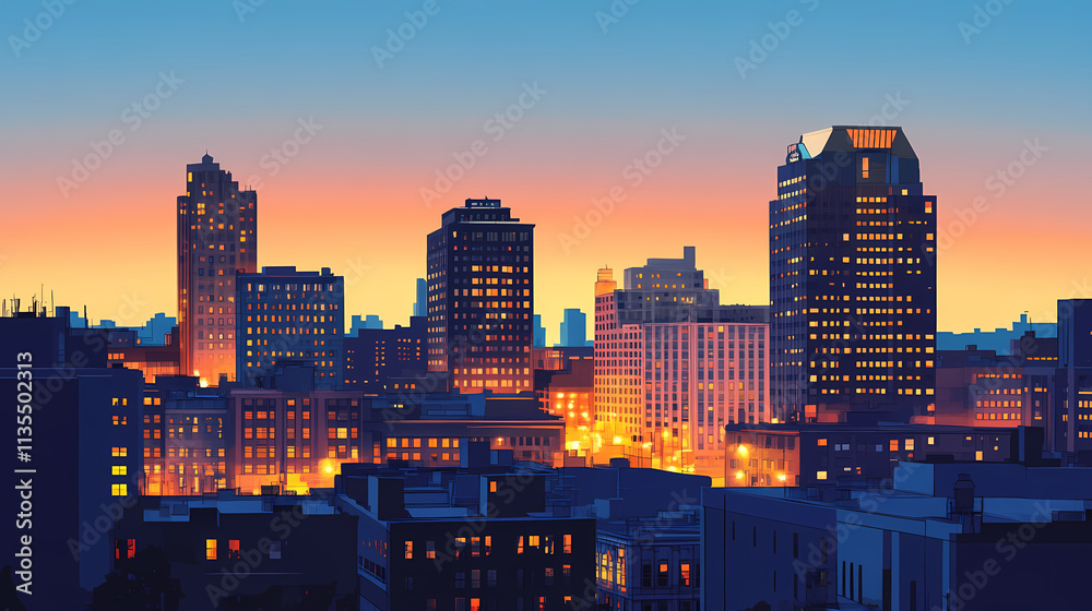 Beautiful youngstown ohio skyline at dusk with illuminated buildings ...