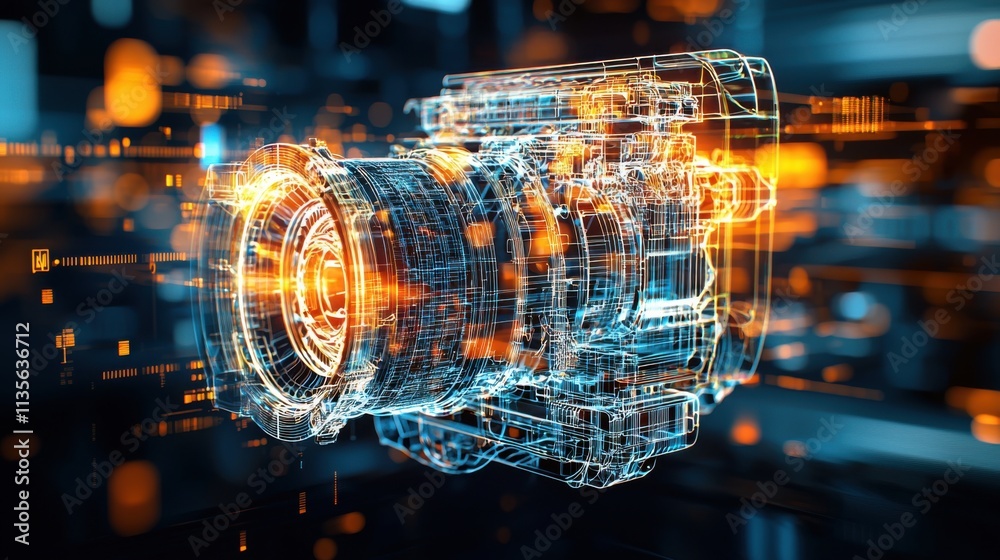 Futuristic 3D Holographic Diesel Engine with Intricate Internal ...