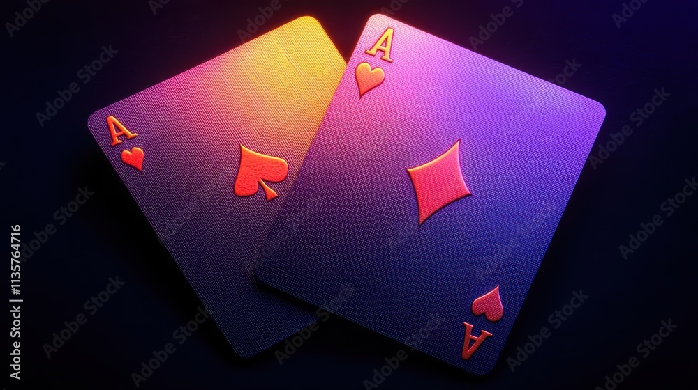 product photography, two overlapping playing cards, shot overhead ...