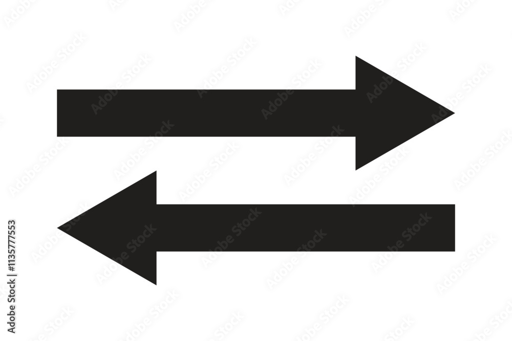 straight right and left arrow icon set. black direction pointer. black ...