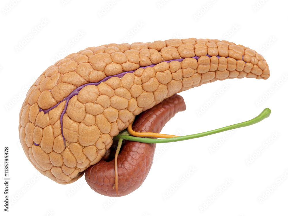 realistic healthy human pancreas gland, internal organ, abdomen ...