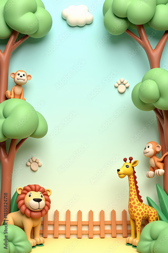 Blank Border, Frame, and Poster Templates Featuring Zoo Animals Stock ...